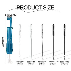 50pcs Sewing Machine Needles Assorted Universal Hax1 65/9 75/11 90/14 100/16 110/18 with a Needle Threader for Bernina Kenmore Singer Brother Janome Schmetz