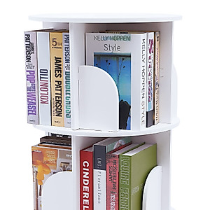 3 Tier White Rotating Bookshelf, 360 Display Small Book Shelf, Corner Bookshelf for Small Space, Floor Standing Bookcase Storage Rack, PVC Narrow Book Shelf Organizer for Office, Bedroom, Living Room