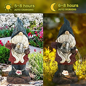 DKJOCKY Garden Gnomes Statues,Resin Knomes Figurine with Watering Can Solar Lights,Outdoor Statues Garden Decor for Patio Yard Lawn Porch Art Ornament Gift，13inch
