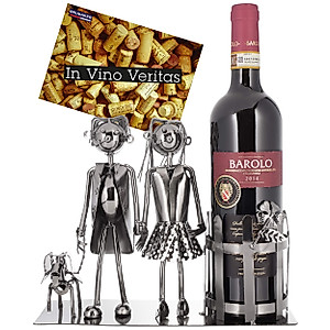 BRUBAKER Bottle Holder Wine - Couple with Dog - Decoration Object Metal - Bottle Stand with Greeting Card