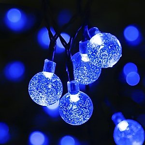 WONFAST Solar String Lights, 20ft 30 LED Crystal Ball Solar Powered Outdoor Globe Fairy String Lights for Homes,Christmas,Gardens,Wedding,Party Decoration (Blue)