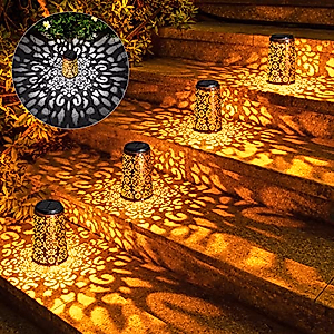 Solar Lanterns Outdoor Waterproof - 4 Pack Hanging Solar Lights Outdoor, Metal Lantern Decorative Solar Powered Patio Decor for Garden Yard Backyard Porch Table Tree Lighting, Cool/Warm Light