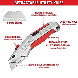Goldblatt Trim Puller, Removal Multi-Tool & Heavy Duty Retractable Utility Knife & Claw Hammer with Hickory Handle for Baseboard, Molding, Siding and Flooring Removal, Remodeling