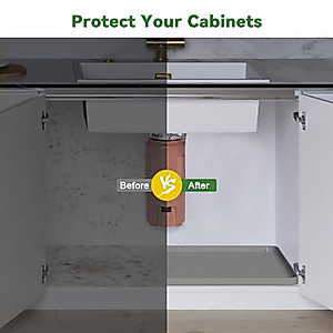 TOOVEM Waterproof Under Sink Mat, 34" x 22" Silicone Waterproof Mat for Kitchen Bathroom Cabinets, Under Vanity Sink Mat, Silicone Mats,Tray and Protector for Drips, Leaks, Spills,(Grey)