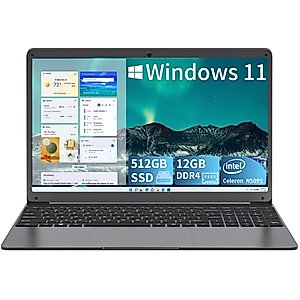 MELIUNA Laptop 15.6 Inch, 12GB DDR4 512GB SSD, Intel Celeron N5095(4M Cache, up to 2.9 GHz), Windows 11 Laptops Computer with USB Type-C, IPS FHD 1080P Display, 5G/2.4Ghz WiFi, USB3.0, Bluetooth 4.2