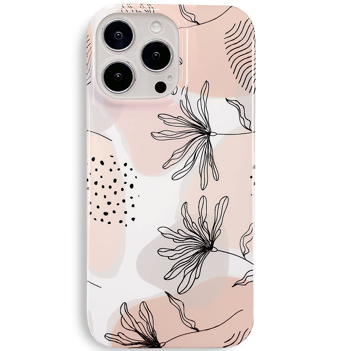 J.west Design for iPhone 13 Pro Max Case 6.7",Aesthetic Minimalist Boho Modern Abstract Prints Slim Geometric Line Plant Floral Pattern Pink Soft TPU Shockproof Cover Protective Phone Case for Women