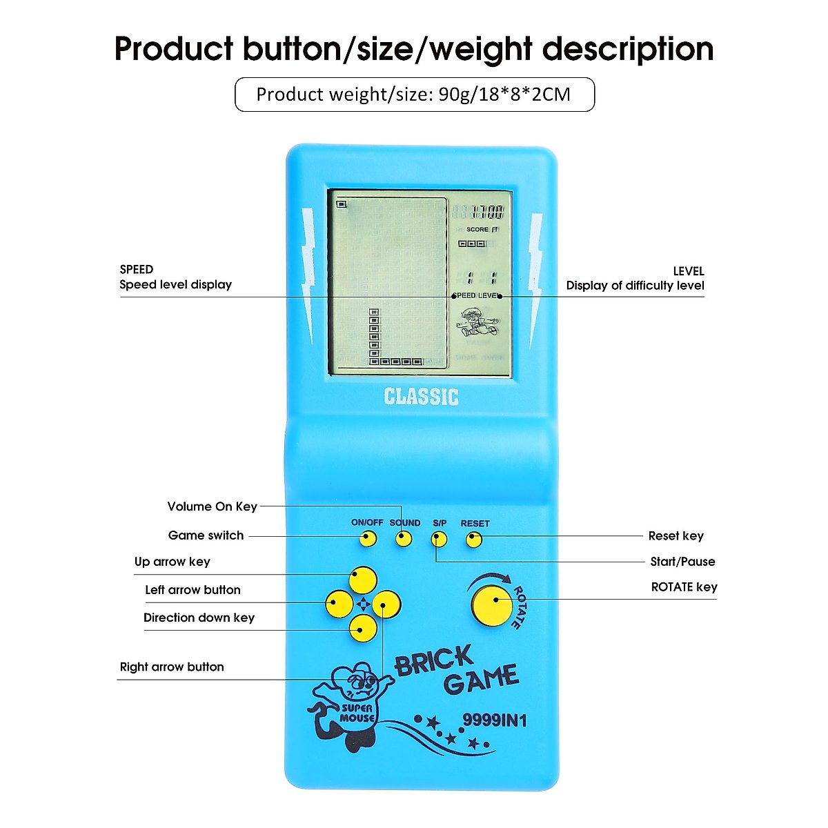 HLF 3.5-inch Large Screen Retro Brick Game Console for The 80s/90s Building Block Game Racing/Tank Game Built-in 23 Classic Games Nostalgic Puzzle Children's Game Console (Blue)