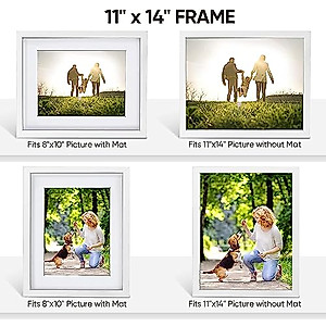 Nacial 11x14 Picture Frames, White Picture Frame, Photo Display 8x10 with Mat and 11x14 without Mat, Horizontal and Vertical Formats for Wall and Tabletop