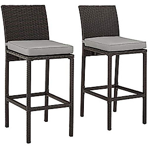 Crosley Furniture KO70143BR-GY Palm Harbor Deluxe Wicker Bar Stool with Cusion, Brown, Set of 2