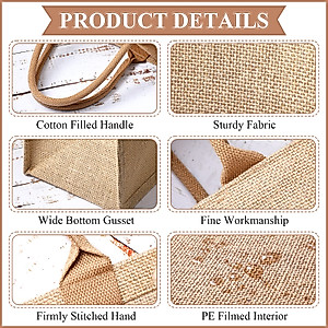 12 Pcs Burlap Jute Tote Bags with Handles Laminated Interior Reusable Blank Bridesmaid Gift Bags Grocery Beach Bag for Shopping Wedding Bachelorette Party Embroidery DIY Art Crafts 12 x 12 x 7.8 inch