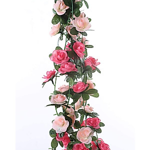 Artificial Flowers, 4 Pcs 32.8 FT Fake Rose Vine, Flower Garland, Hanging Artificial Flowers Greenery Plants for Wedding Birthday Party Decoration Outdoor Hotel Wall Table Bedroom Garden Home Decor