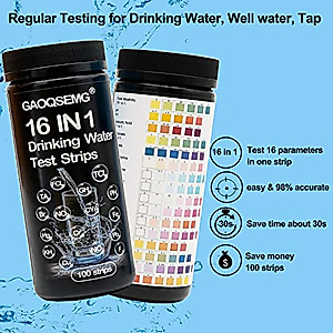 16-in-1 Water Test Kits,Drinking Water Test Strips,Tap and Well Water Testing Strips,Easy Fast Testing for Hardness,pH,Nitrate,Iron,Copper and More (100 Strips)