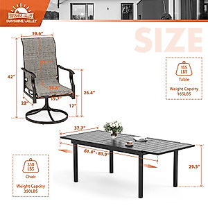 SUNSHINE VALLEY 7 Piece Patio Dining Sets for 6, Outdoor Table and Chairs Set with Extendable Rectangular Patio Dining Table and 6 Swivel Patio Dining Chairs, Outdoor Dining Set for Backyard Deck Lawn