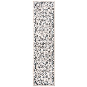 SAFAVIEH Charleston Collection Runner Rug - 2' x 12', Ivory & Blue, Oriental Distressed Design, Non-Shedding & Easy Care, Ideal for High Traffic Areas in Living Room, Bedroom (CHL413A)
