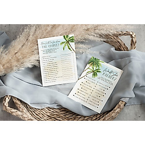 Your Main Event Prints Palm Tree Beach, Wedding Bridal Shower Games Guest Quest, He Said She Said, Would She Rather, How Well Do You Know(Set of 4 Fun Activities for 25 Guests)