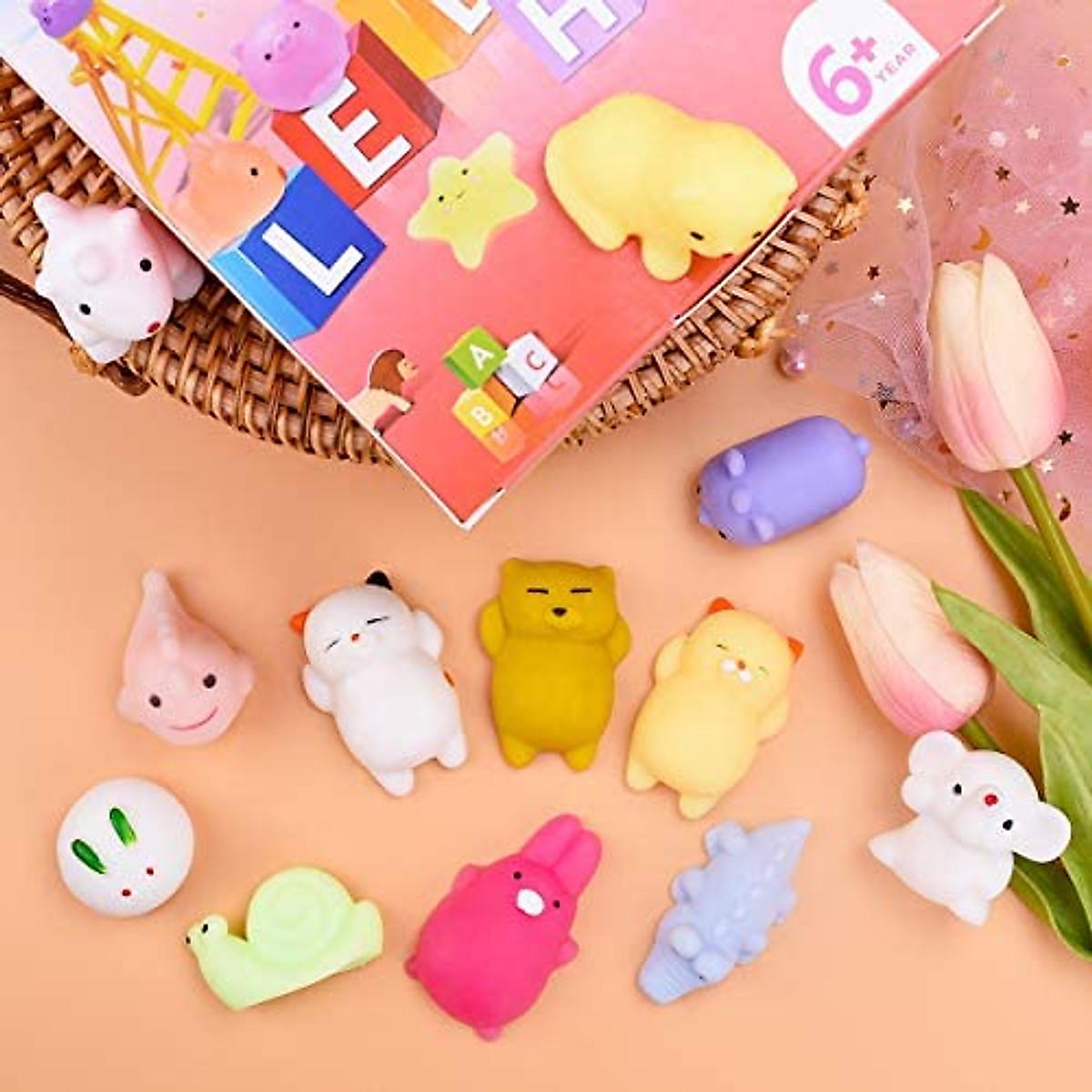 LEEHUR Squishies Squishy Toy 20pcs Party Favors for Kids Mochi Squishy Toy moji Kids Mini Kawaii squishies Mochi Stress Reliever Anxiety Toys Easter Basket Stuffers fillers Goodie Bag Stuffers