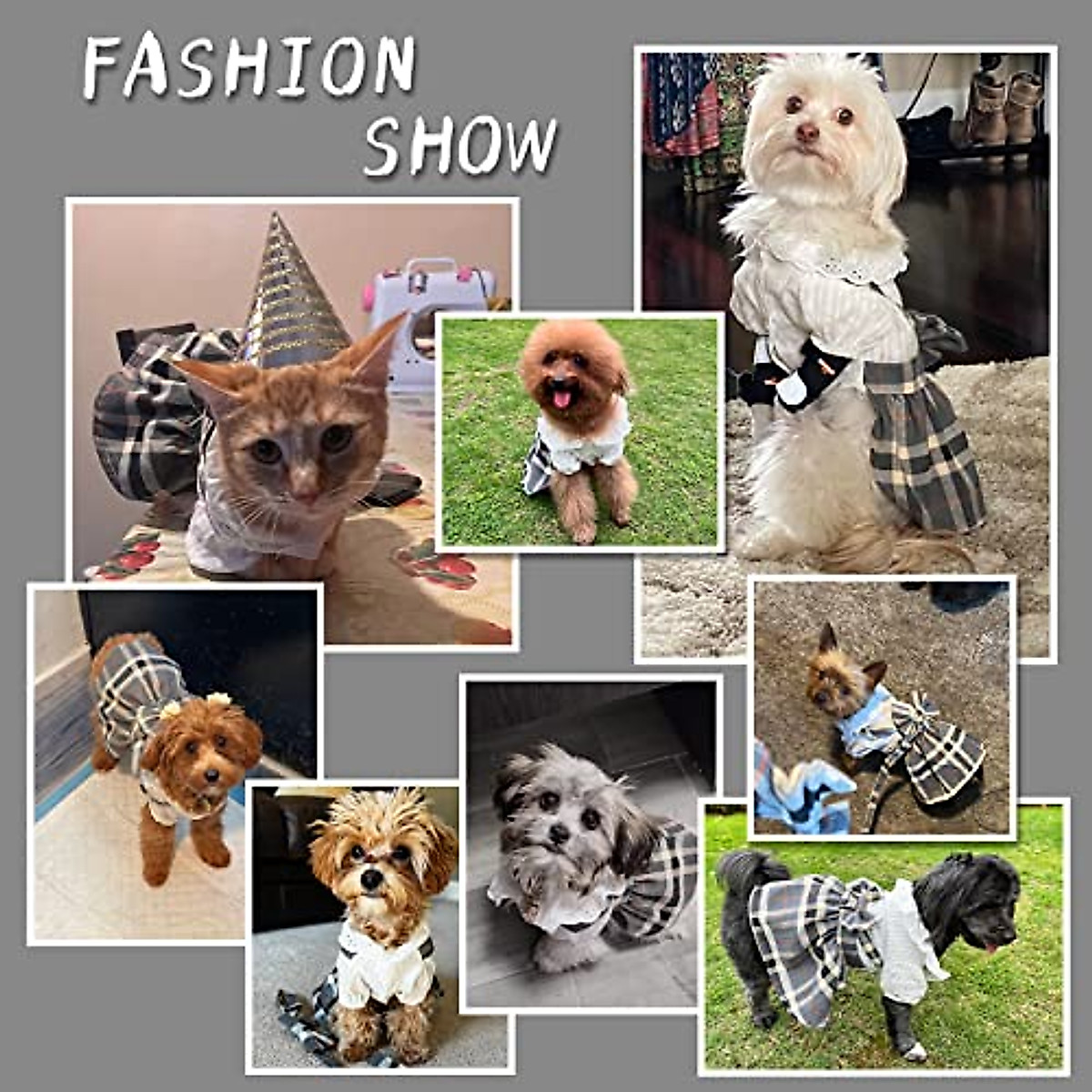 Gyuzh Dog Dress with Dog Leash,Dog Dresses for Small Dogs Puppy Cat Dress Summer Dog Bowknot Skirts Cowboy Plaid Lace Dog Dress Clothes for Small Dogs Girl
