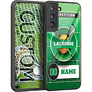 Personalized America Flag Lacrosse Name Number Rubber Cover Phone Case for Samsung Galaxy A15/A25/A14/A54/A53/A03S/A02S/A10E/A12/A13/A32/A33/A42/A51/A52/A71 Custom Lacrosse Phone Case (X-Lacrosse)