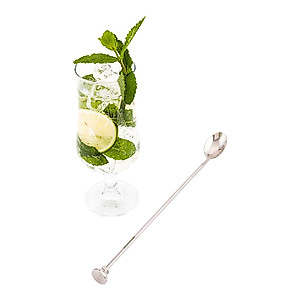 Restaurantware Bar Lux 12 Inch Bar Spoon, 1 Double-Ended Muddler Spoon - Long, Spiral Handle, Silver Stainless Steel Bar Spoon & Muddler, For Stirring & Mixing , For Layering Drinks