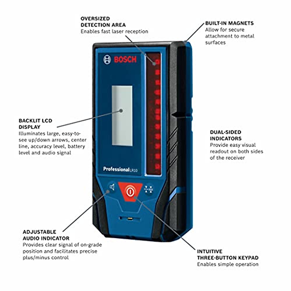 Bosch LR10 500 Ft. Rotary Laser Receiver, Red