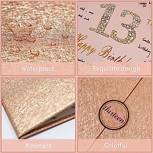Crenics Rose Gold 13th Birthday Decorations, Creative 13th Birthday Guest Book Alternative, Large 13th Birthday Signature Book 12" x 18", Great 13 Years Old Birthday Gifts for Girls