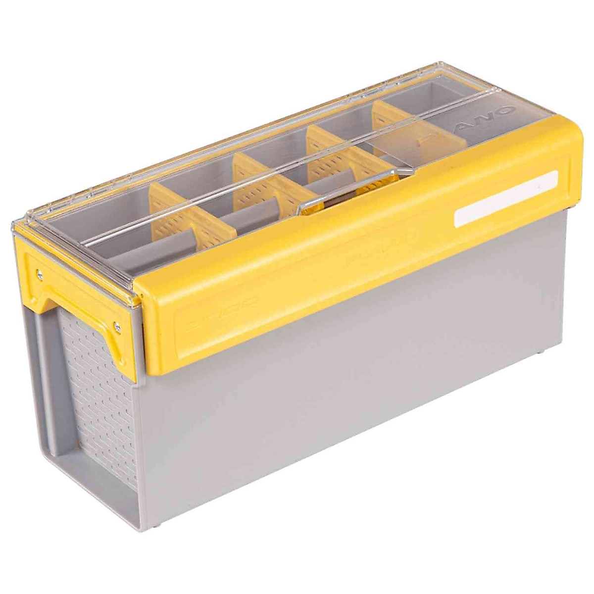 Plano EDGE Premium Spinnerbait Tackle Utility Box, Clear and Yellow, Rust-Resistant Storage, Waterproof Tackle Tray Organizer for Buzz Baits, Swimbaits, and Crankbaits