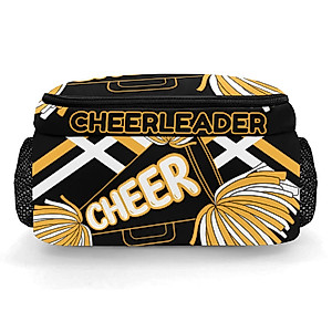 Anneunique Custom Cheerleaders Backpack Custom Name Large Capacity Shoulder Bags for Sports Party Cheer Pom Gold Yellow Black White