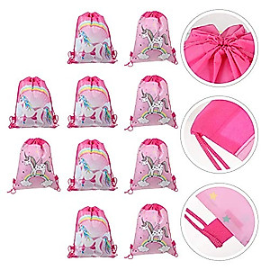 Amosfun 10pcs Unicorn Drawstring Backpack Unicorn Party Gift Pouch Nonwoven for Kids Unicorn Party Birthday Party Bag Supplies