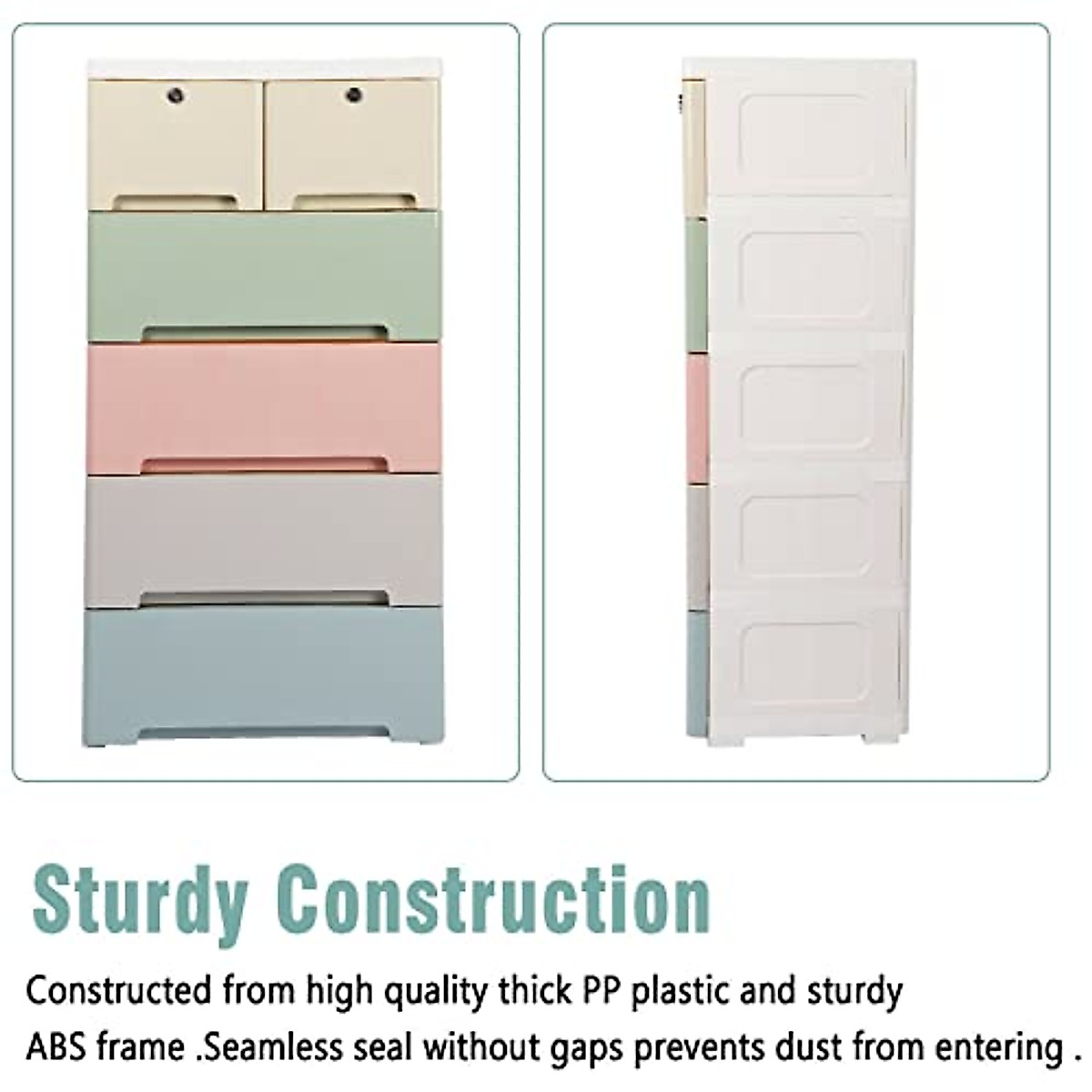 MAXCBD Nightstand Bedside Table Drawer Cabinet Plastic Drawers Dresser Macaron Storage Cabinet with 6 Drawers Closet Organizer Storage Drawer Storage Tower Dresser