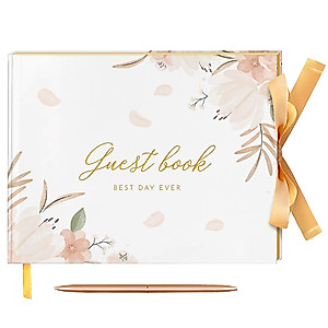 D&L Easy Buy Wedding Guest Book, 7x9 Wedding Reception Guest Book,100 Page Elegant Cream Design Guest Book, Baby Shower, Bridal Shower, Funeral Guest Book, Birthday Party, Vacation Homes