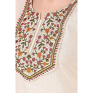 ladyline Rich Khadi Cotton Womens Tunic Top Multi Embroidered Kurti Kurta Dress (CEK SHKH690) (50/Cream)