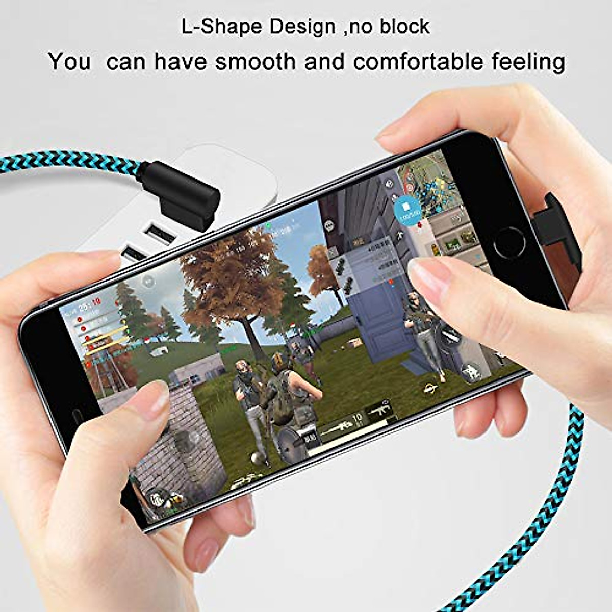 iPhone Charger Cord Right Angle Lightning Cable 5 Pack (3/3/6/6/10FT) Nylon Braid 90 Degree Charging Cord Fast Charging & Data Sync Cord Long Compatible iPhone 13 12 11 Pro XS Max/X/8/7/Plus iPad Blue