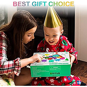 HELLOWOOD Wooden Sorting & Stacking Toys, Montessori Toys for 1 2 3 Years Old Toddlers, Shape Sorter Puzzles with 24-Piece Large Geometric Blocks & 12 Word Cards, Gift for 12+ Months Baby Boys Girls