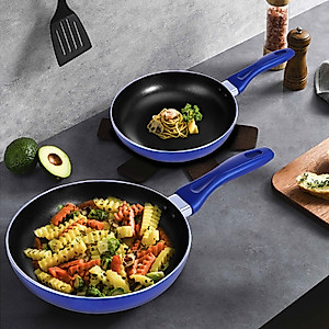 Almcmy Non-Stick Frying Pan Set, 2 Piece Omelette Pan Skillets, 8" and 10" Fry Pan with Heat-Resistant Handle, Pots and Pans, Induction Oven Safe, Dishwasher Safe - Send 1 Screwdriver & Cleaning Rag