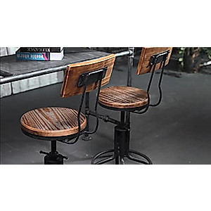 Lisuden Industrial Bar Stools with Backs, Industrial Farmhouse Bar Stools Swivel Stool Counter Kitchen Island with Stools Adjustable 20''-24'' Bar Stools Set of 2