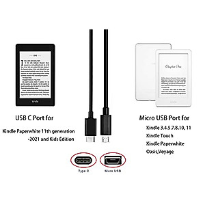 6Ft Fast Charger Fit for Kindle E-Reader 2 3 4 5 6 7 8 9 10 11,All Kindle Paperwhite,Oasis,Voyage,Kindle Touch,DX,Keyboard,Kids Edition(with 6Ft Micro USB & USB C)