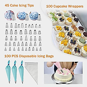 301Pcs Cake Decorating Kit Baking Tools - Aluminium Revolving Cake Turntable, Reusable Piping Bags and Tips set, Icing Spatula Baking Accessories for Cake Cupcake Cookie Decorating