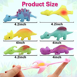 20 Pcs Slingshot Dinosaur Finger Toys, Party Favors for Kids Sticky Rubber Dino Flying Catapult Fidget Toys for Boys Girls Birthday Goodie Bag Easter Basket Stuffers Valentines Xmas Gifts
