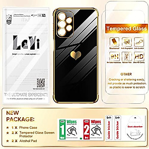LeYi for Galaxy A23 5G Phone Case: with Screen Protector [2 Pcs]+ Full Camera Protection, Love Heart Plating Girly Women Cute Luxury Soft TPU Case for Samsung A23 5G, Black