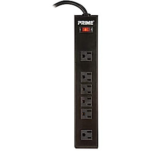 Prime Wire & Cable PB801120 6-Outlet Metal Power Strip with 14-3 SJT 10-Feet Cord,Black