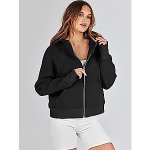 ANRABESS Hoodies for Women Casual Long Sleeve Jackets Oversized Fleece Sweatshirts Zip Up 2023 Y2k Hooded Teen Girl Tops Trendy Fall Clothing Black A1015heise-L