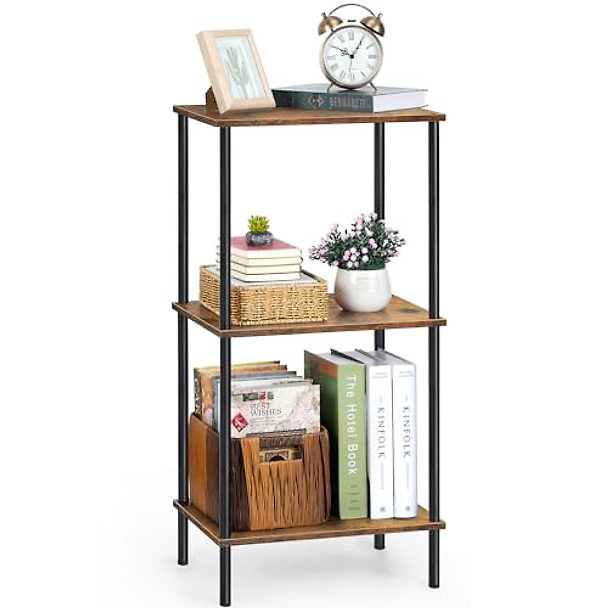 melos 3 Tiers Bookshelf, Classically Tall Bookcase Shelf Storage Organizer, Modern Book Shelf for Bedroom, Living Room and Home Office