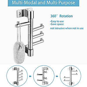 BAMTALK Swivel Towel Hooks Wall Coat Rack with 4 Swivel Arms, Towel Hooks for Bathrooms,Heavy Duty Wall Clothes Hooks, Swivel Coat Rack Hat Rack Wall Mount, Key Holder Hanger