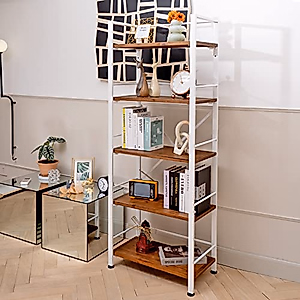 Crofy 5 Tier White Bookshelf, Real Wood Bookshelf Simply Assembled in 10 Minutes, Metal Book Shelf for Storage, Bookcase for Office Organization and Storage, 12.6 D x 23.62 W x 64.17 H Inches