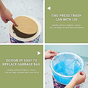 Small Trash Can with Lid Tie dye shibori seamless Watercolor hand painted pink red indigo blue Garbage Bin Wood Waste Bin Press Cover Round Wastebasket for Bathroom Bedroom Diaper Office Kitchen