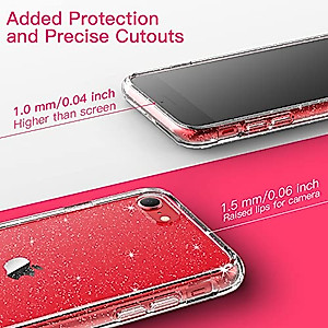 JETech Glitter Case for iPhone SE 3/2 (2022/2020 Edition), iPhone 8/7, 4.7-Inch, Bling Sparkle Shockproof Phone Bumper Cover, Cute Sparkly for Women and Girls (Clear)