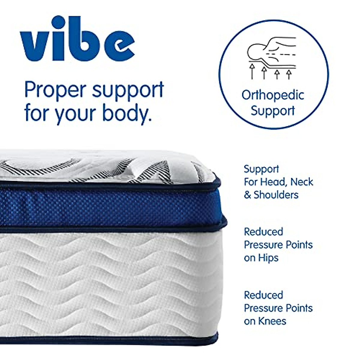 Vibe Quilted Gel Memory Foam and Innerspring Hybrid Pillow Top 12-Inch Mattress | CertiPUR-US Certified | Bed-in-a-Box King