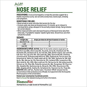 HomeoPet Avian Nose Relief, Sinus Support for Chickens and Pet Birds, 15 Milliliters