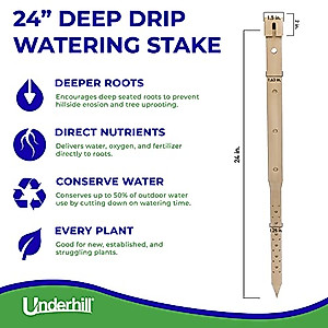 Underhill Deep Drip Irrigation Stakes 24-1/2-Inch, Case of 4 Watering Spikes for Trees with Medium Depth Roots, Drip System Parts Tubes, A-DD24