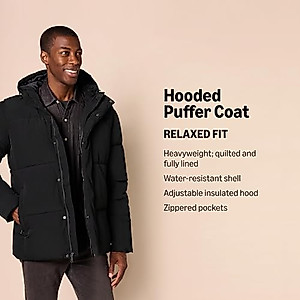 Amazon Essentials Men's Mid-Length Hooded Puffer Coat (Available in Big & Tall), Black, X-Large